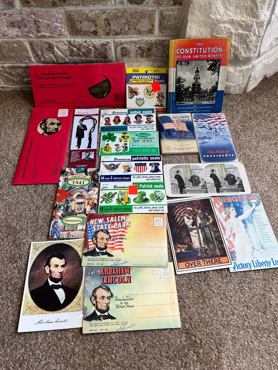 Vintage American History Memorabilia Lot - Lincoln, Patriotic Seals ...