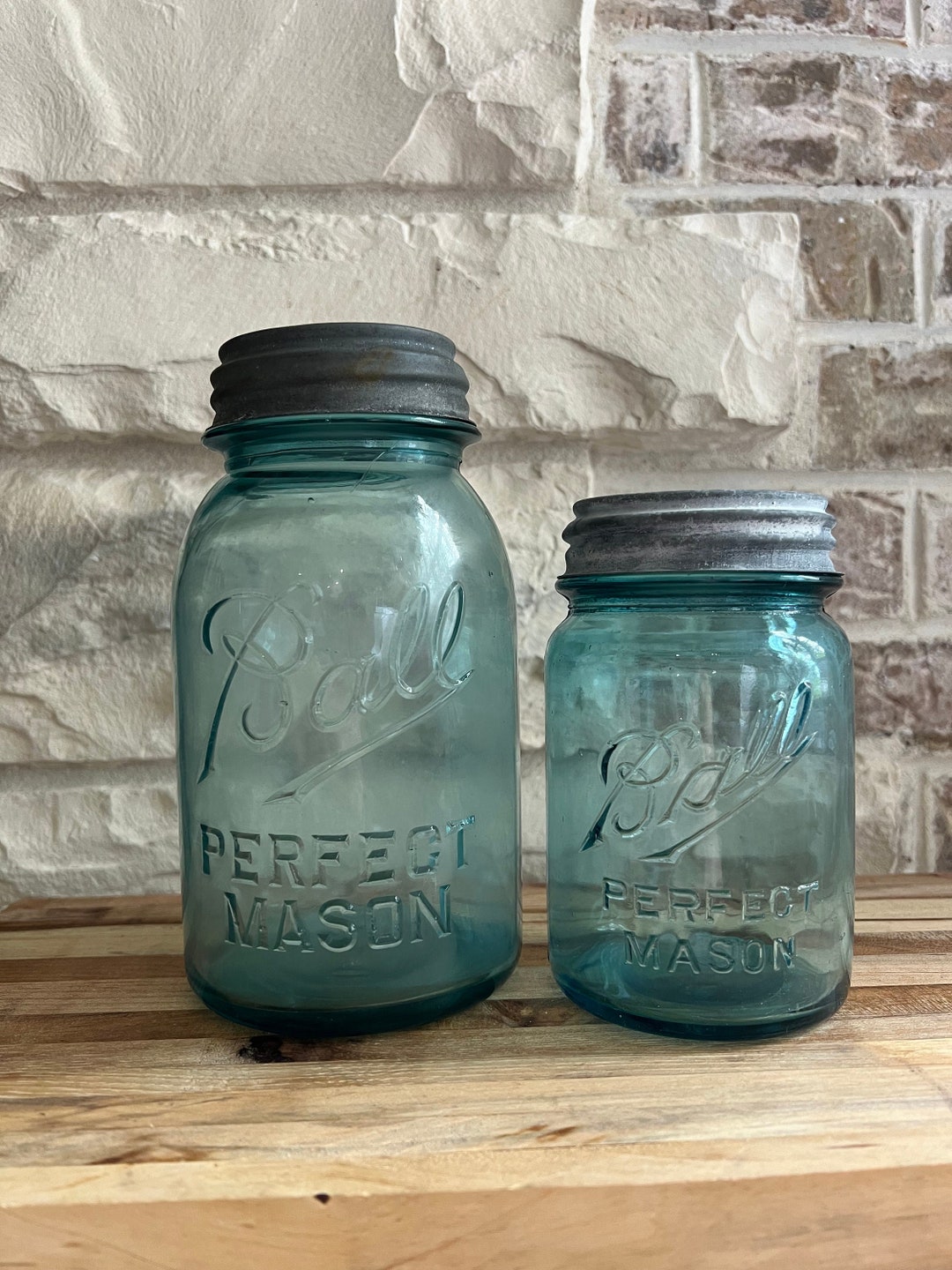 Ball Perfect Mason Blue Jars Set of Two 1910-1923 Vintage Blue Ball ...