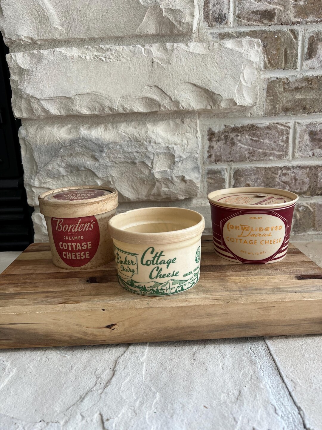 Vintage Cottage Cheese Container Trio: 1940s-60s Dairy Farmhouse Decor ...