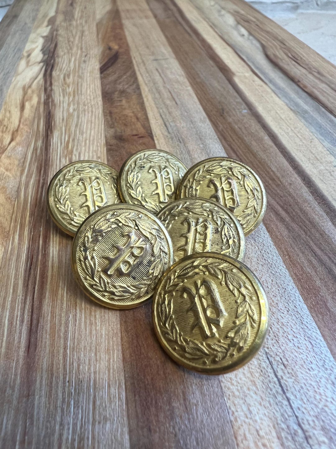 Antique Police Brass Buttons ~ Six Coat Gold Uniform Buttons ...