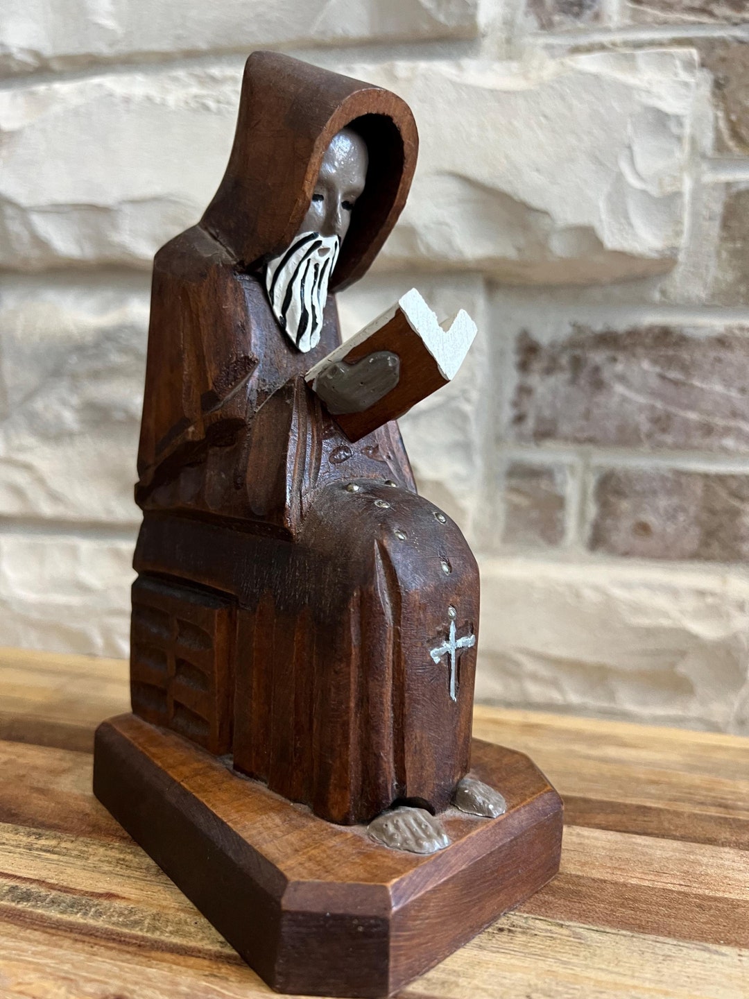 Vintage Wood Carved Monk Book End ~ Book End for Office or Book Shelf ...