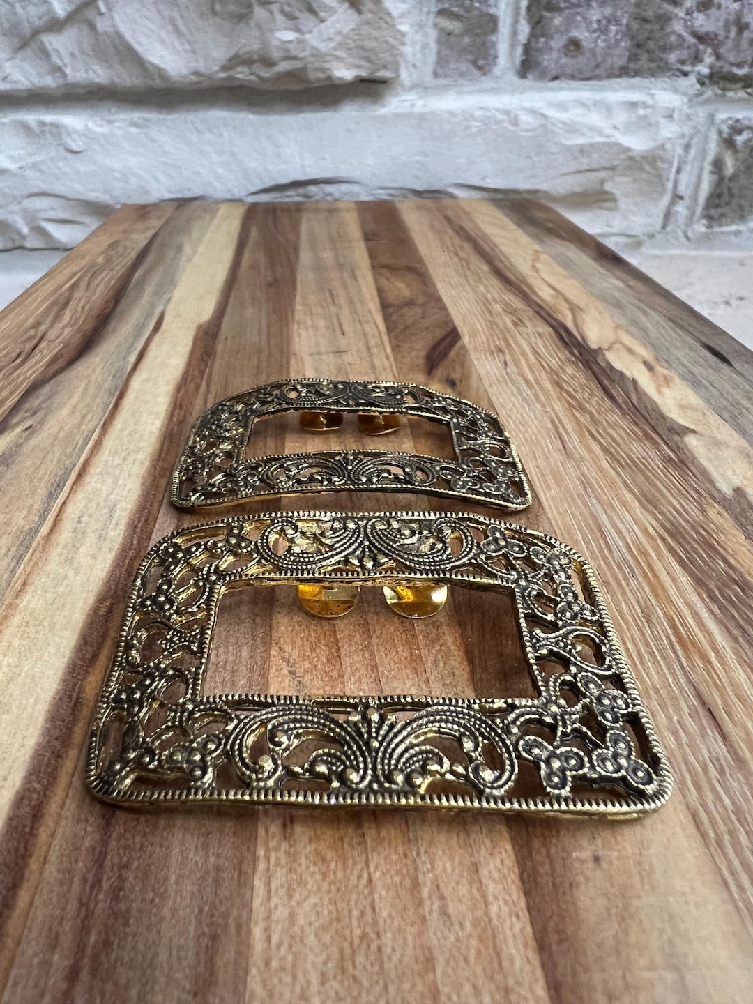 Vintage Brass Filigree Shoe Buckles | Ornate Rectangular Decorative ...