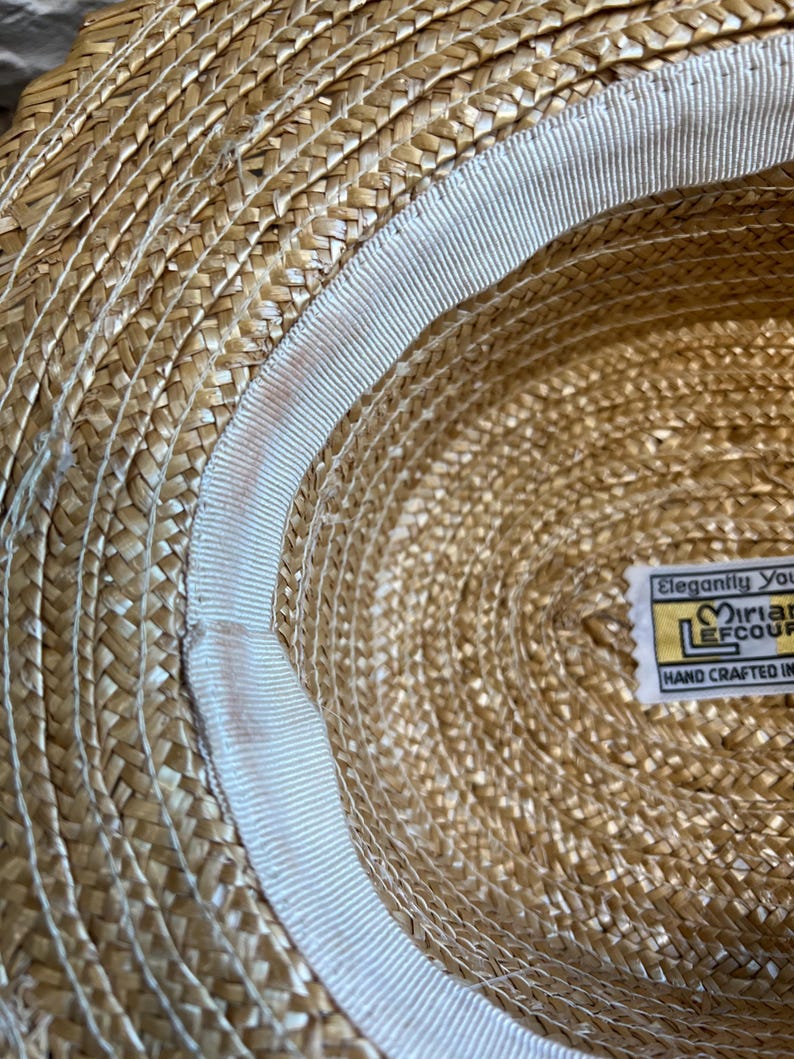 Vintage Italian Straw Boater Hat: Miriam Lefcourt Wide Brim With Black ...