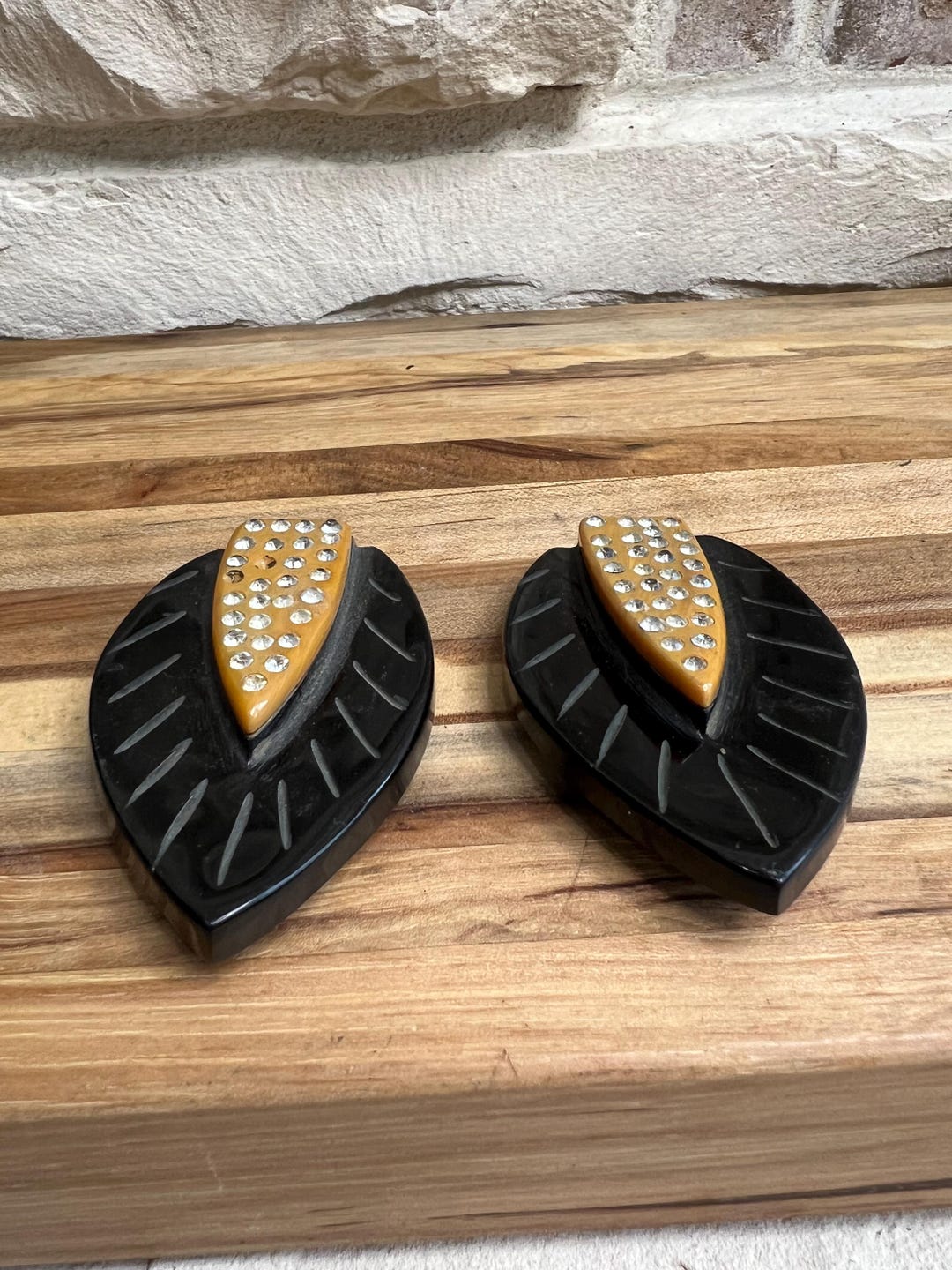 Vintage Art Deco Bakelite Dress Clips: Black Leaf Rhinestone Pair - Etsy
