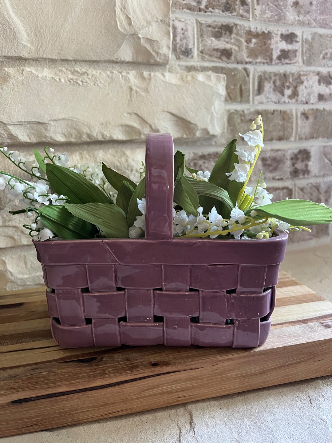 Purple Glass Ceramic Basket With Flower Vintage Purple Basket for Home ...