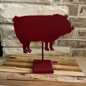 Wooden Pig Sign ~ Cute Red Wooden Pig on Stand ~ Farmhouse Country ...