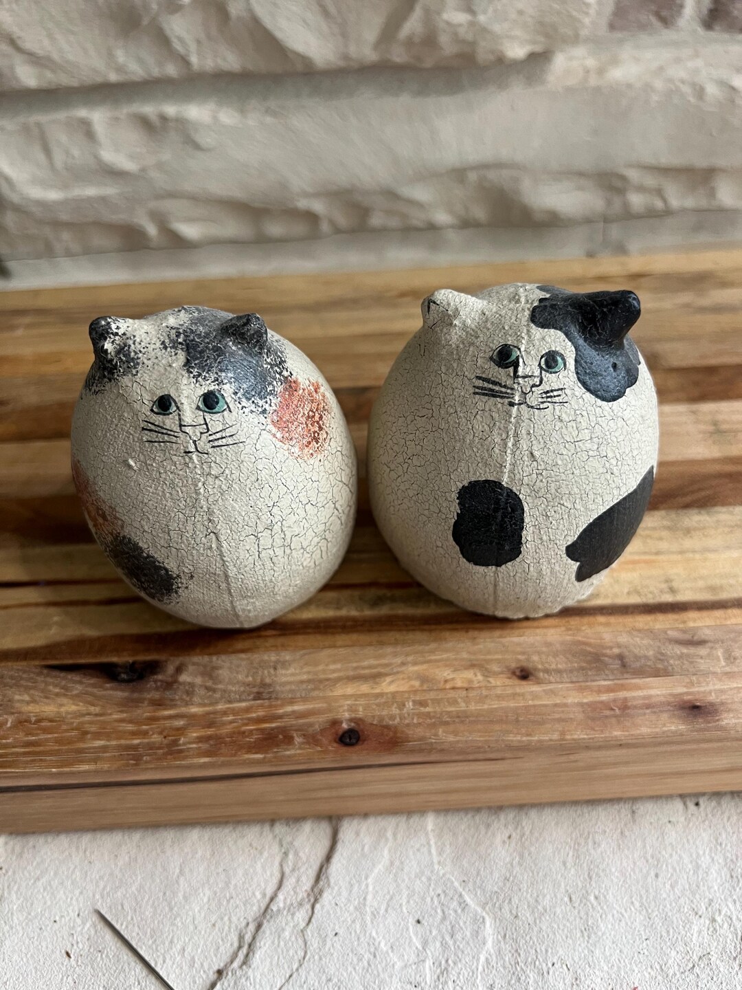 Natalie Silitch Calico Cats Two Round Cats Hand Painted Crackle Canvas ...