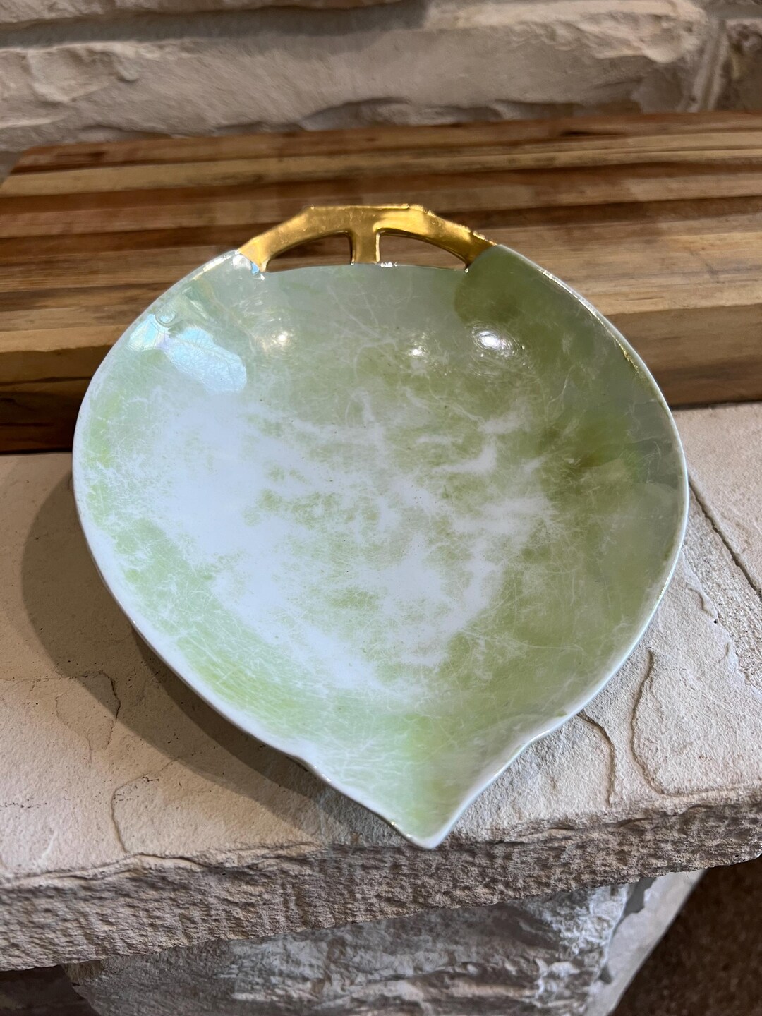 Lettuce Leaf China Plate With Gold Trim Handle ~ Made in Germany - Etsy