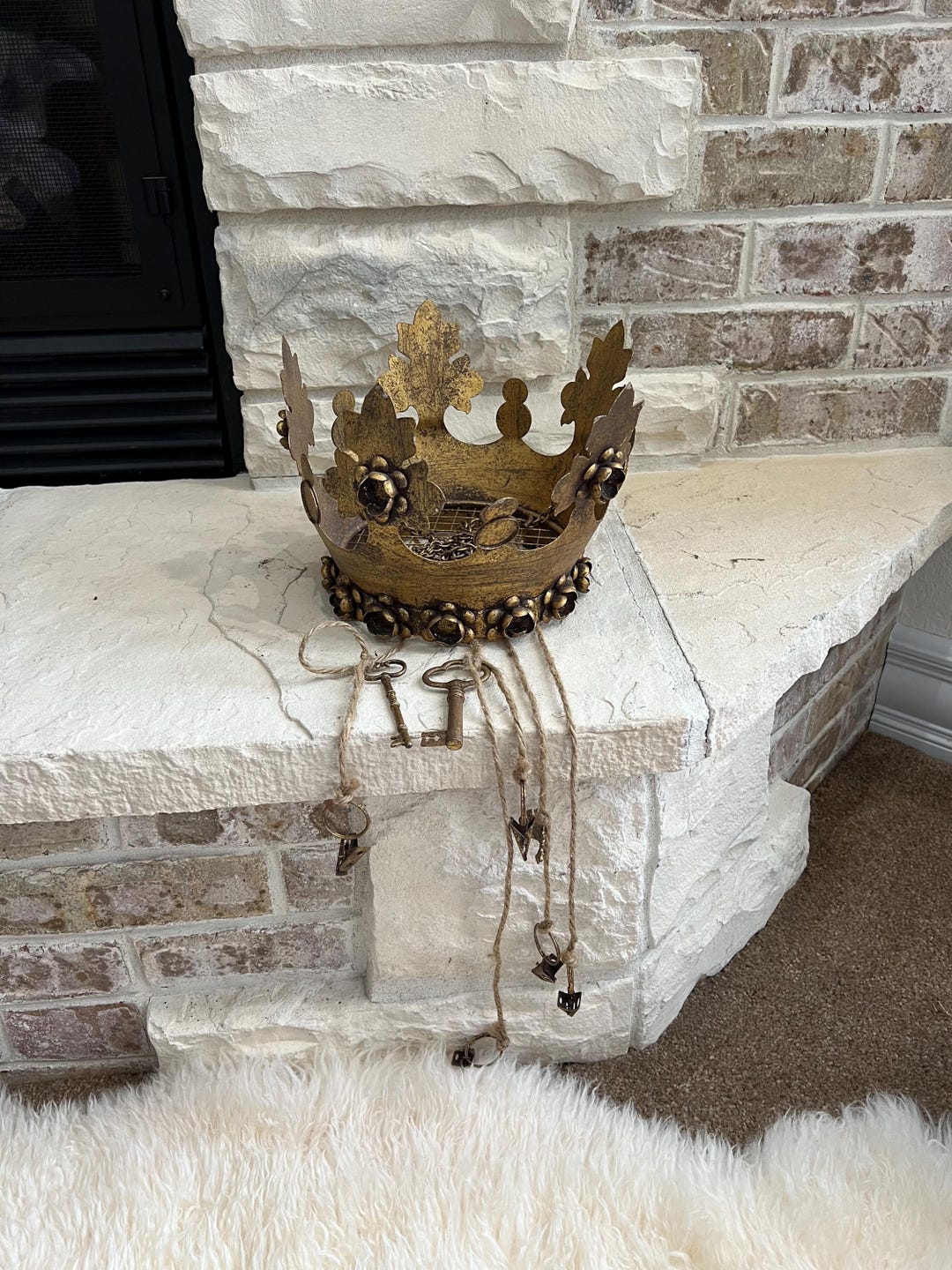 Antique Gold Crown Decor | Rustic Hanging Keys Chandelier - Etsy
