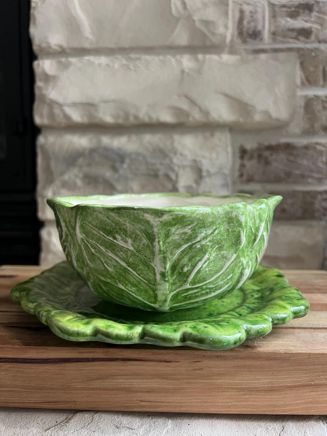 Cabbage Leaf Bowl and Plate Green Cabbage Bowl by Duncan Ceramic Inc ...