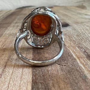 Authentic Amber Ring With a Silver Floral Design. Vintage Amber Ring - Etsy