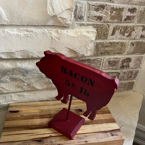 Wooden Pig Sign ~ Cute Red Wooden Pig on Stand ~ Farmhouse Country ...