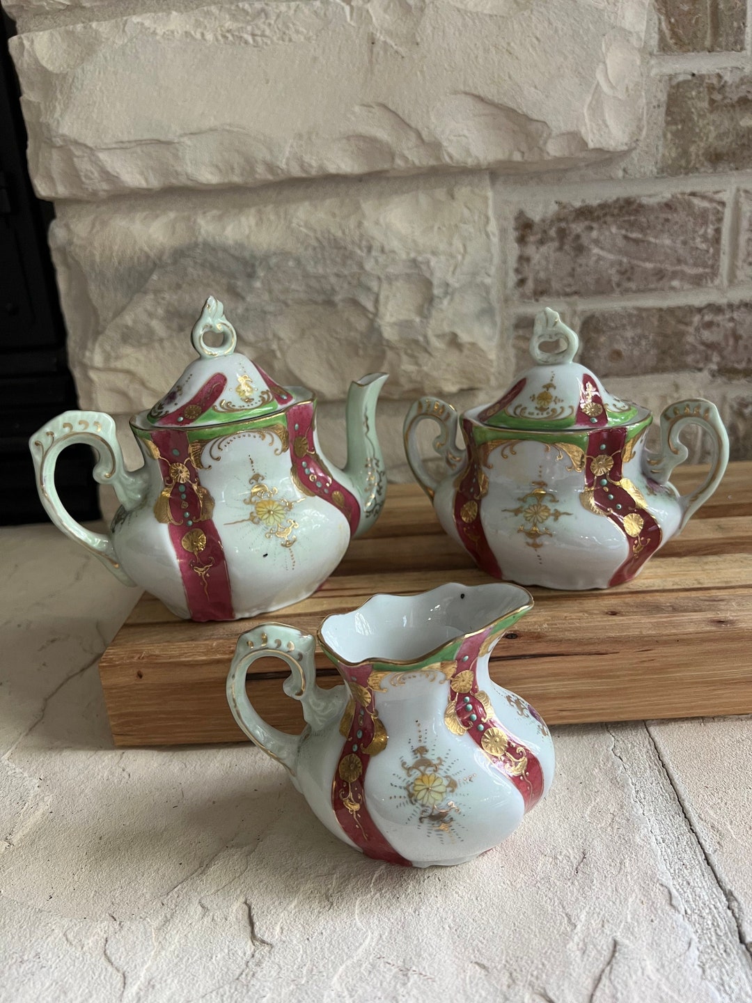 Antique Porcelain Tea Set: Hand-painted Victorian Rococo Gold Gilt - Etsy