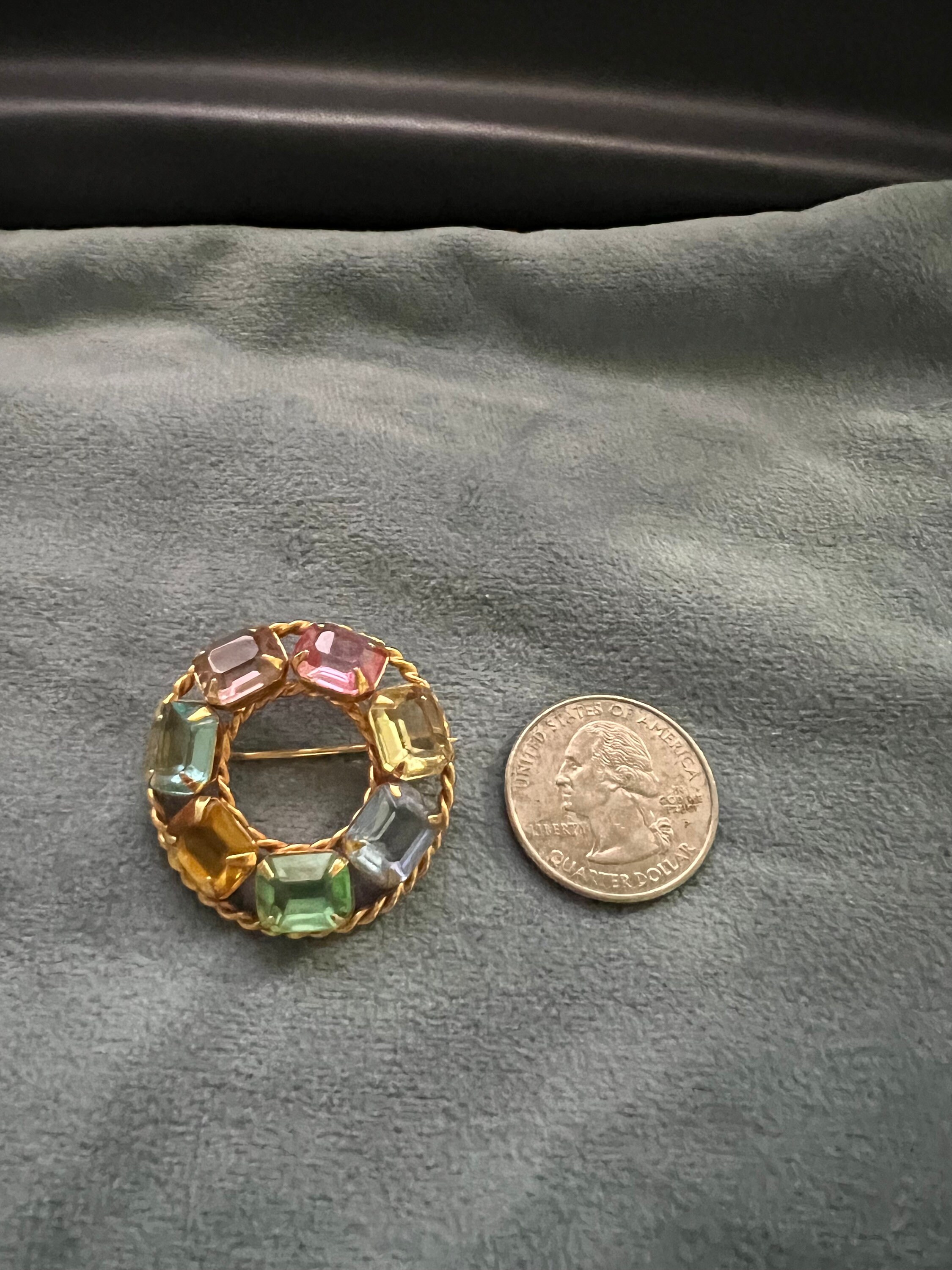 Vintage 70s Rhinestone Circle Pin Multi Color Unbranded - Etsy