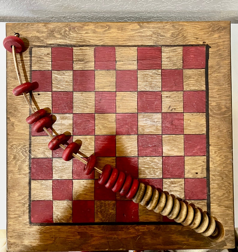 Primitive Handmade Checkerboard All Wood 24 Wood Checkers Unique ...