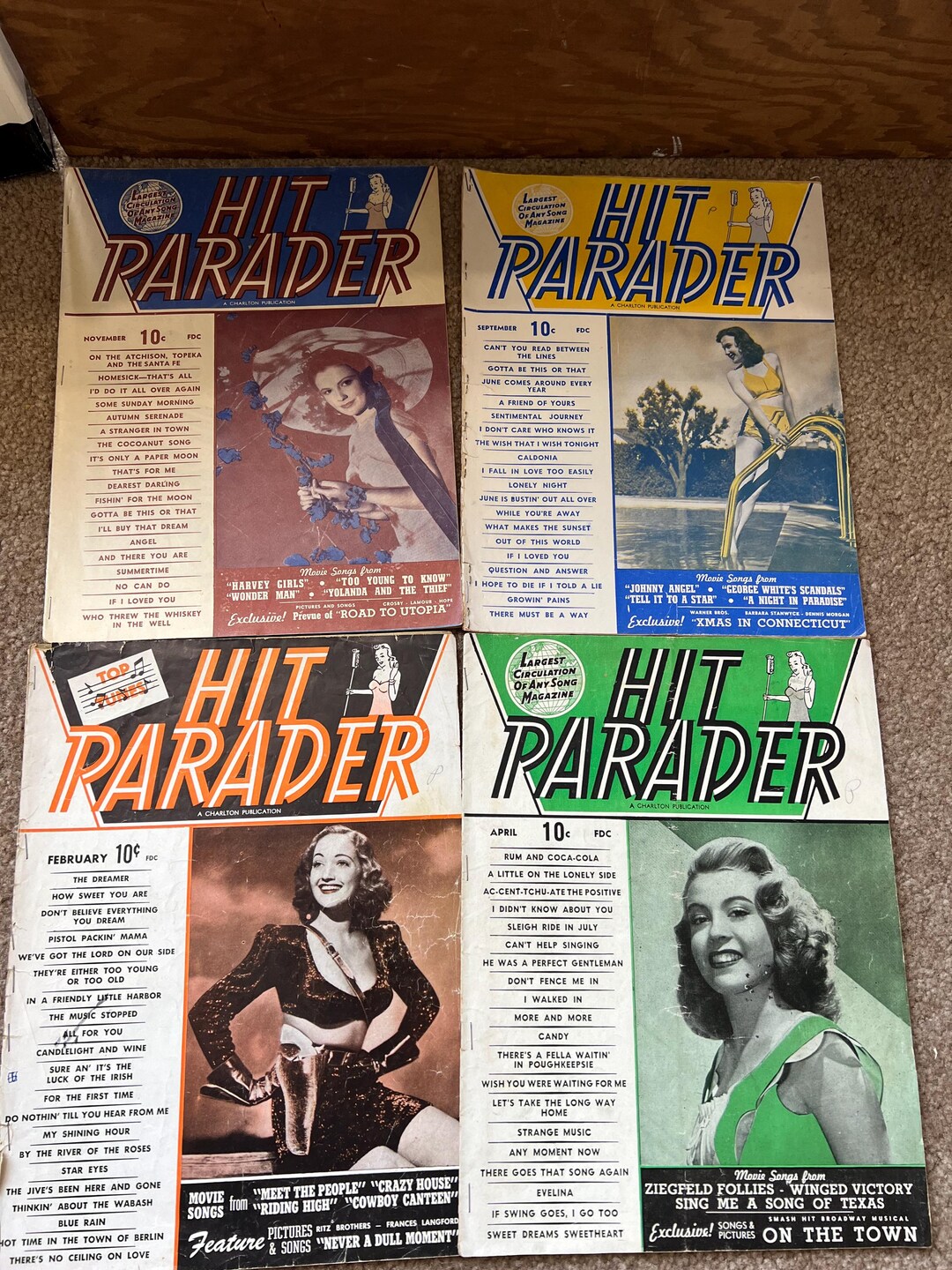 Vintage 1940s Hit Parader Magazine Lot (set of 4) - Old Hollywood, Song ...