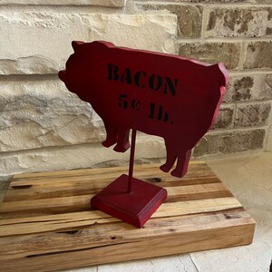 Wooden Pig Sign ~ Cute Red Wooden Pig on Stand ~ Farmhouse Country ...