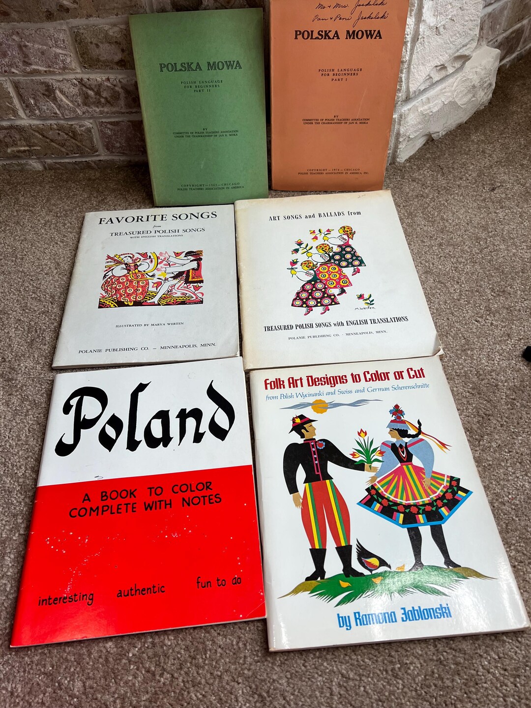 Vintage Polish Language & Culture Book Lot - Songs, Folk Art, Coloring ...