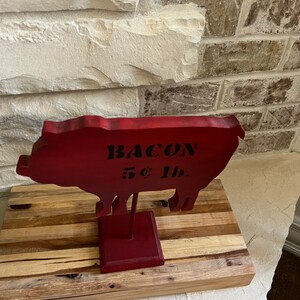 Wooden Pig Sign ~ Cute Red Wooden Pig on Stand ~ Farmhouse Country ...