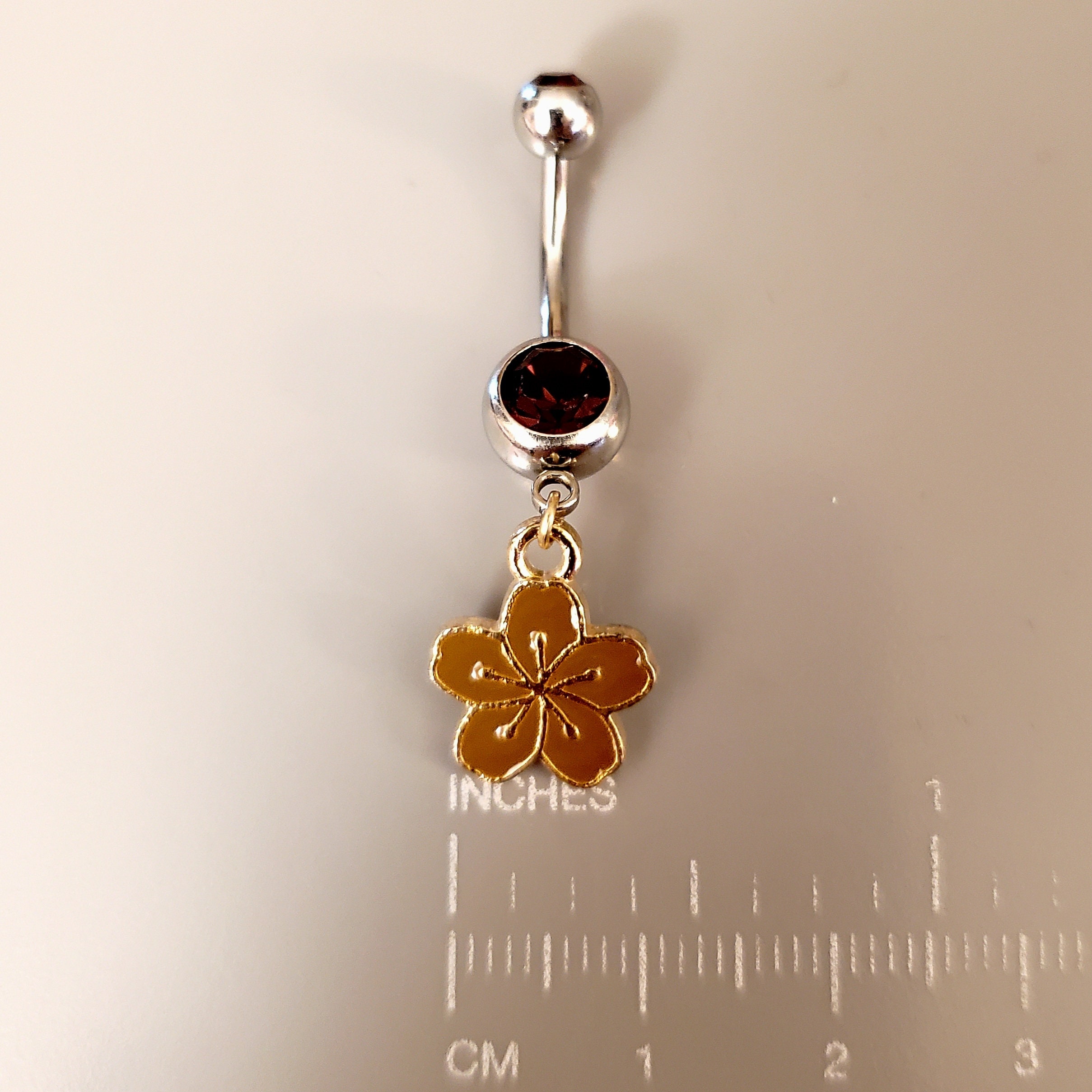 Moonstone Cosmetix Brown Gemstone With Taupe Cherry Blossom Charm Navel ...