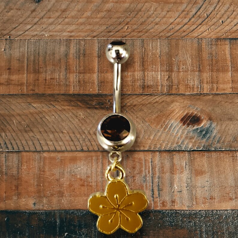 Moonstone Cosmetix Brown Gemstone With Taupe Cherry Blossom Charm Navel ...