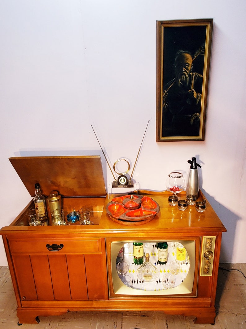 Mid Century 1960's Packard Bell Console TV Bar With Bluetooth and LED ...