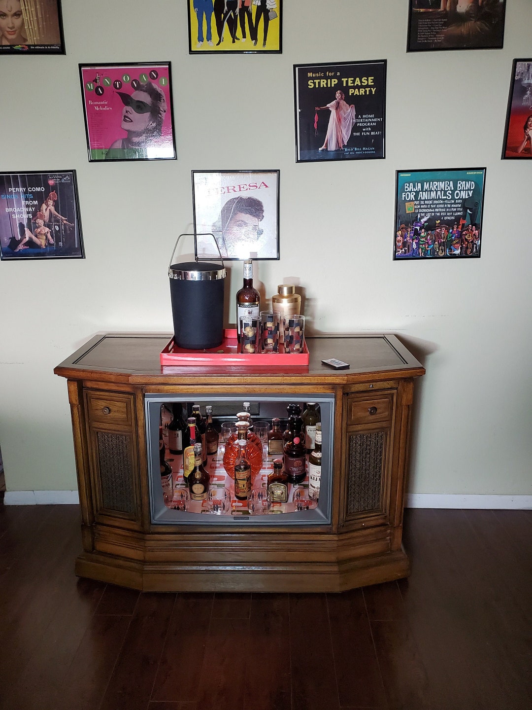Mid Century 1980"s Tv Bar With Bluetooth and Multi-colored Led Lighting ...
