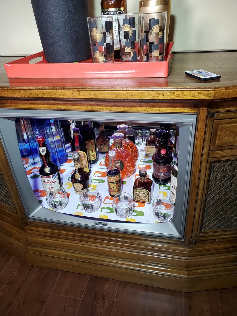 Mid Century 1980"s Tv Bar With Bluetooth and Multi-colored Led Lighting ...