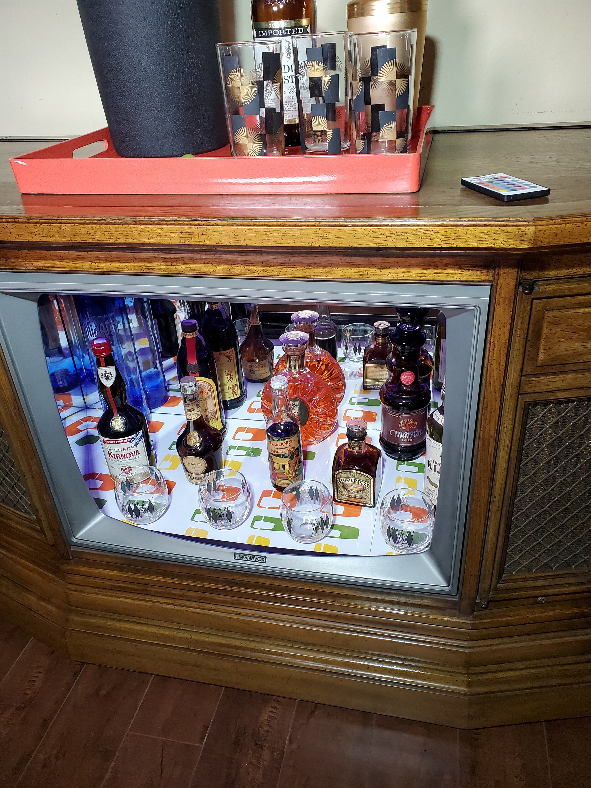 Mid Century 1980"s Tv Bar With Bluetooth and Multi-colored Led Lighting ...
