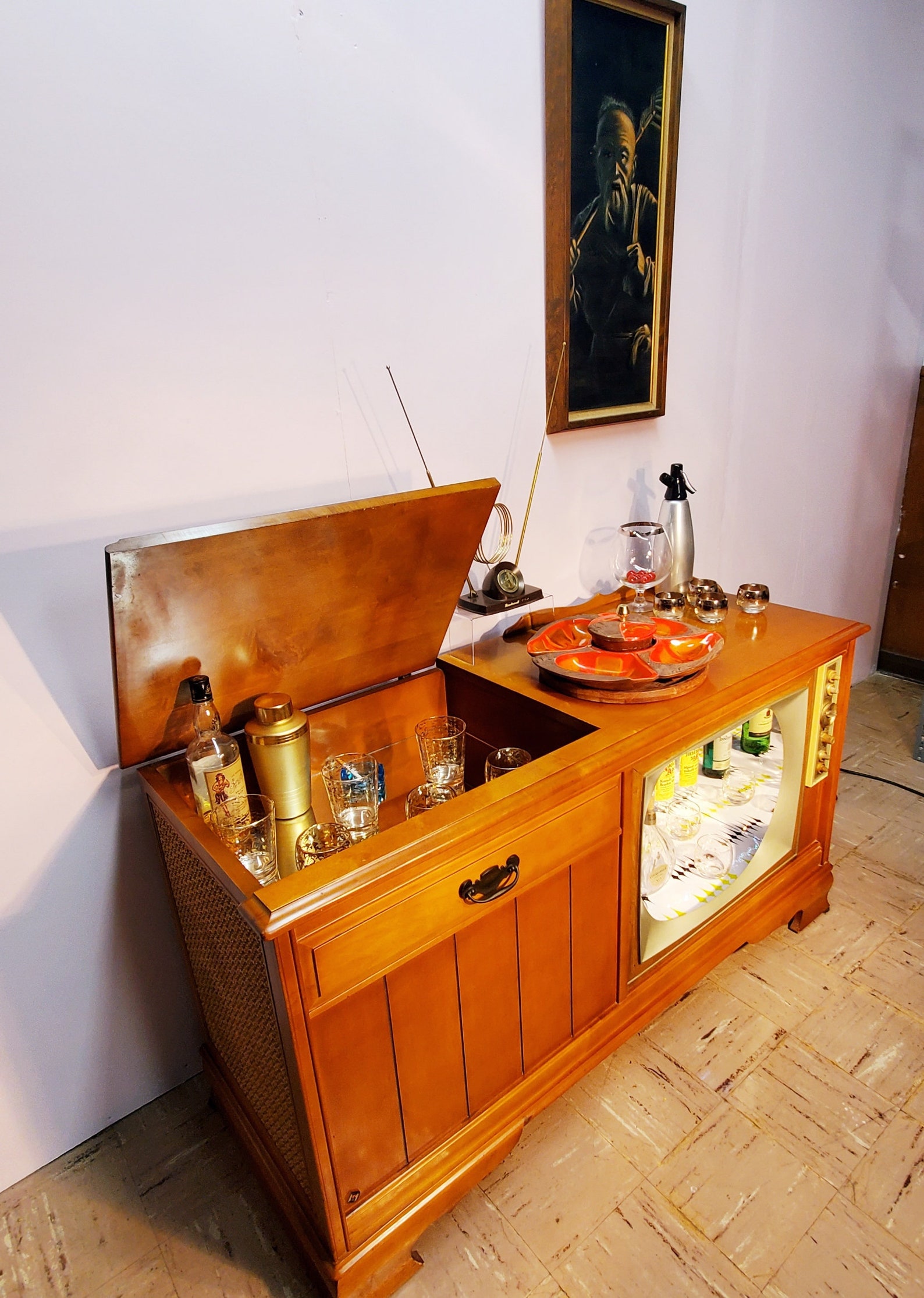 Mid Century 1960's Packard Bell Console TV Bar With Bluetooth and LED ...