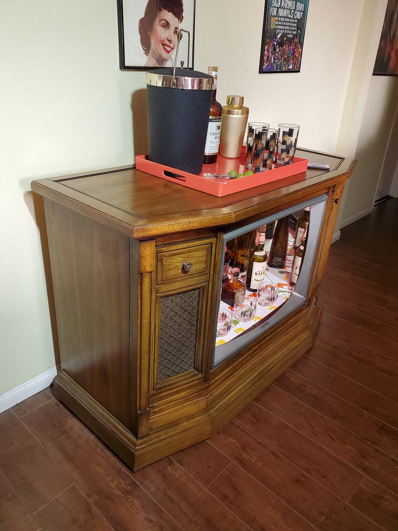 Mid Century 1980"s Tv Bar With Bluetooth and Multi-colored Led Lighting ...