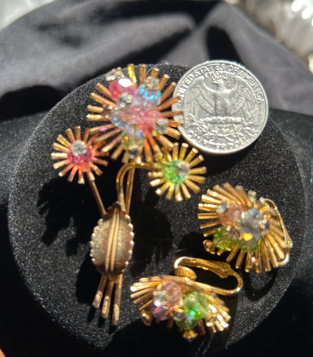 Vintage MCM Atomic Starburst Earring & Brooch Pin Set - Etsy