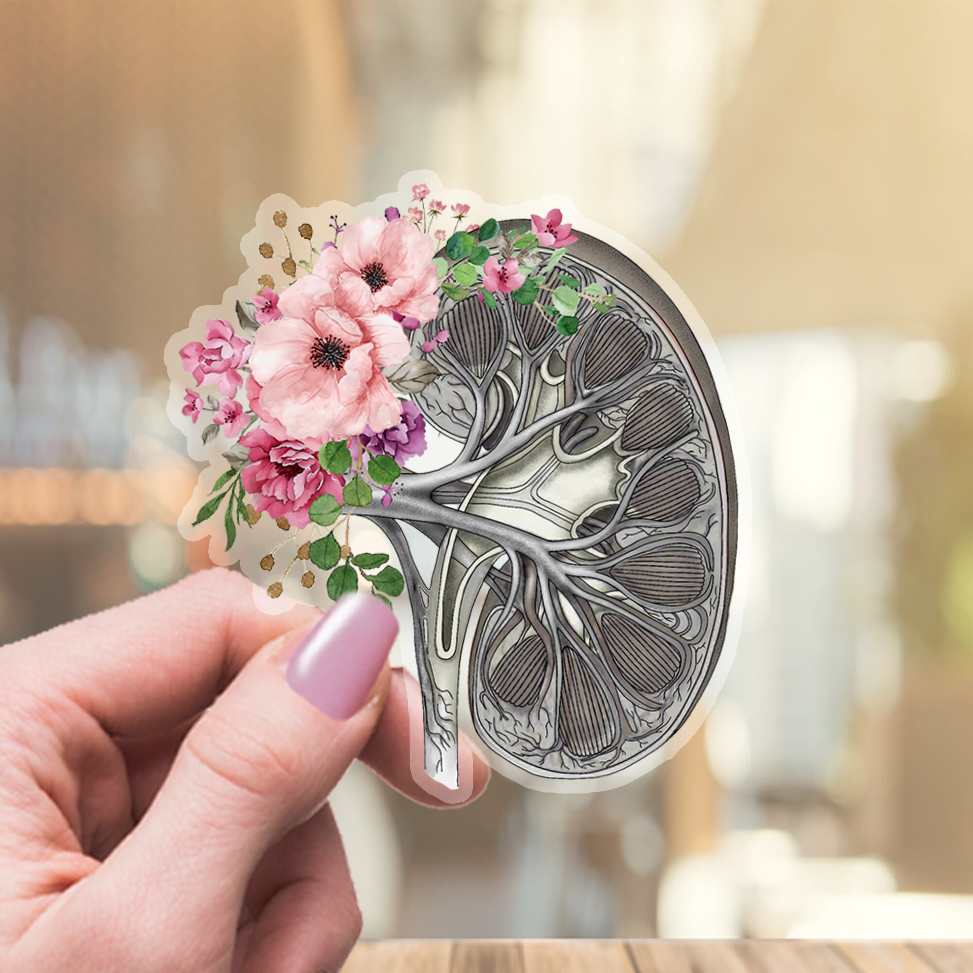 Kidney, Floral Anatomical Art, Human Anatomy, Vinyl Stickers,science ...