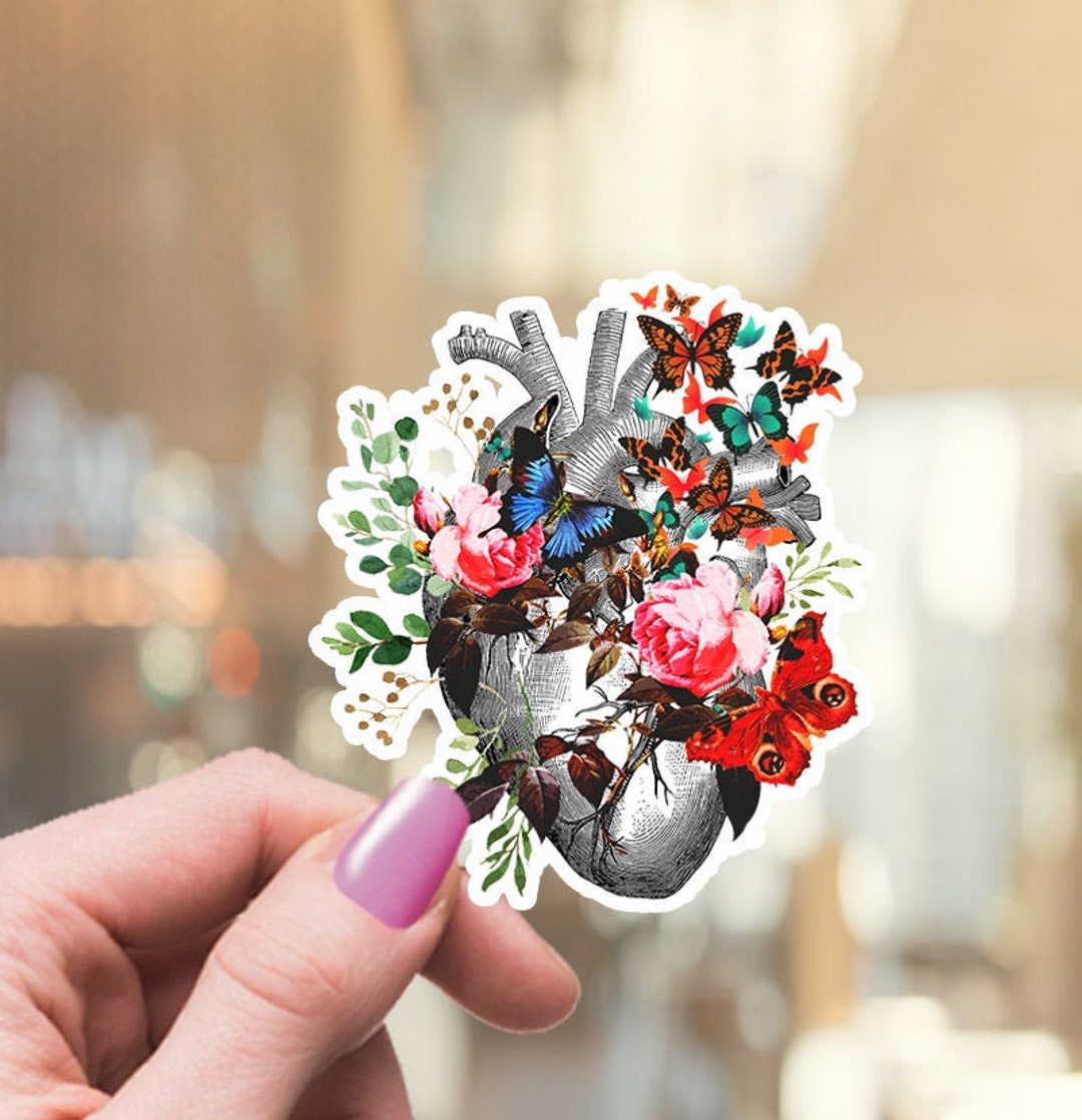 Anatomical Floral Human Heart Sticker,cardiology,vinyl Stickers,science ...
