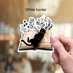 Cat Book Sticker, Reading Sticker, Black Cat Bookish Sticker, Water ...