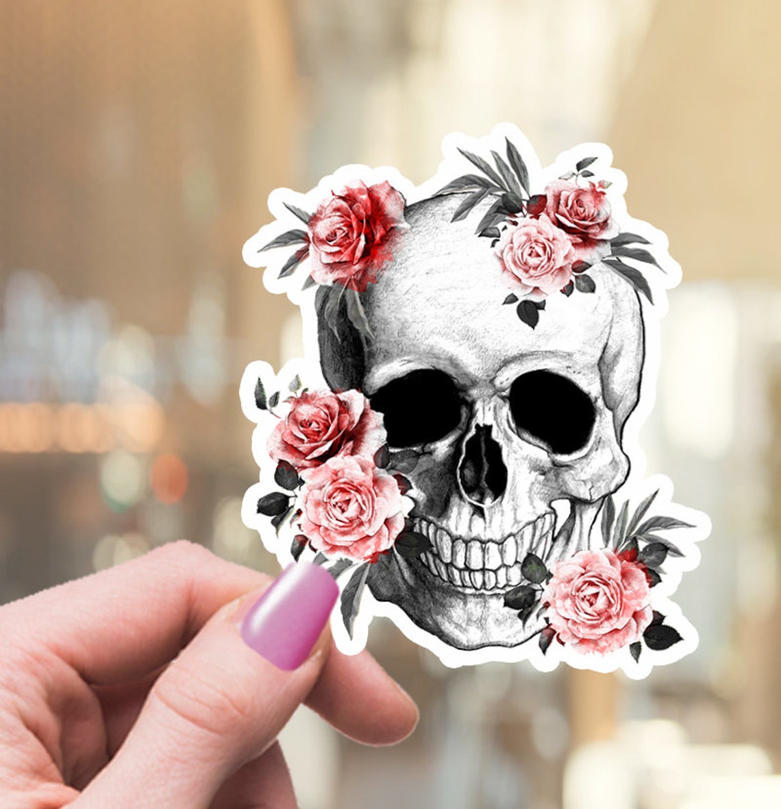 Floral Skull Vinyl Sticker, Boho Sugar Skull Decal - Etsy