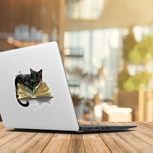 Cat Book Sticker,reading Sticker, Black Cat Bookish Sticker,water ...