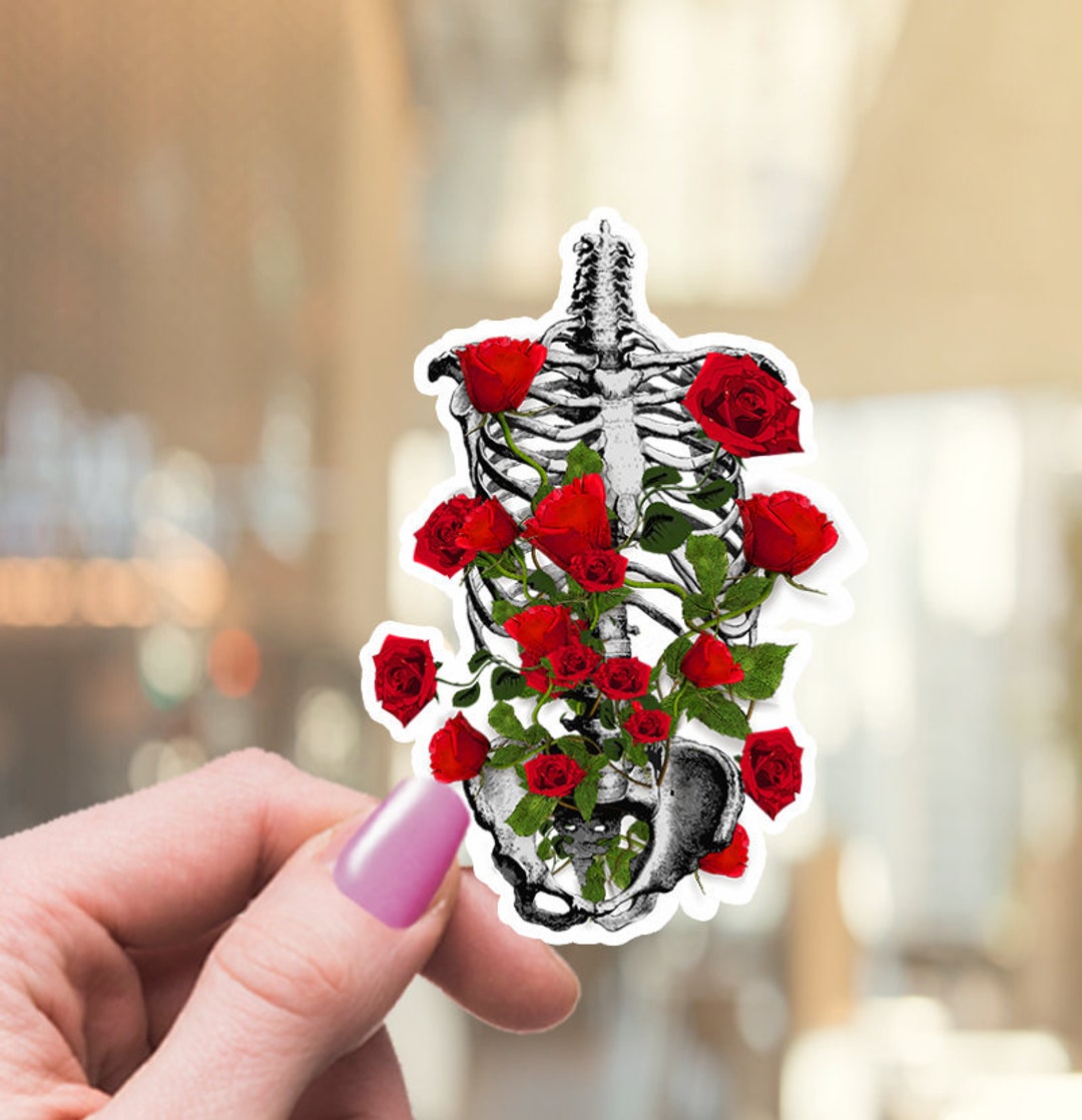 Ribcage Red Roses Stickers, Ribs,vinyl Stickers,human Anatomy Skeleton ...