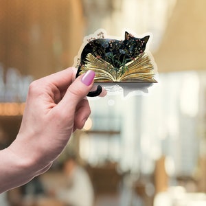 Cat Book Sticker,reading Sticker, Black Cat Bookish Sticker,water ...