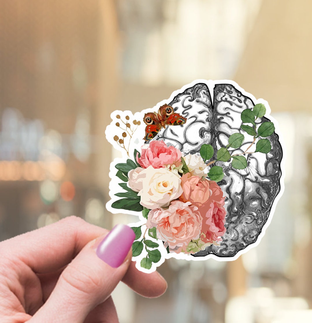 Anatomical Floral Brain Stickers With Pink Roses,human Brain Stickers ...