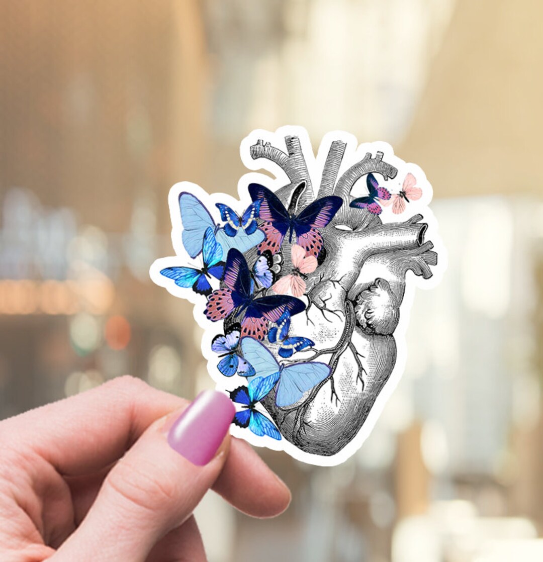Human Heart Blue Butterflies,human Anatomy,vinyl Stickers,science ...