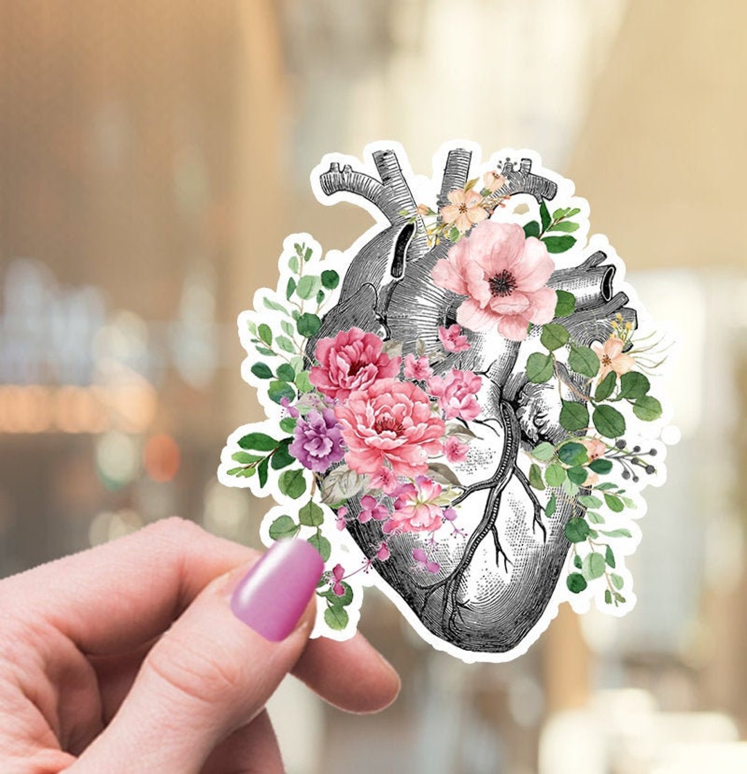 Spring Floral Human Heart Pink Rosehuman Anatomyvinyl - Etsy