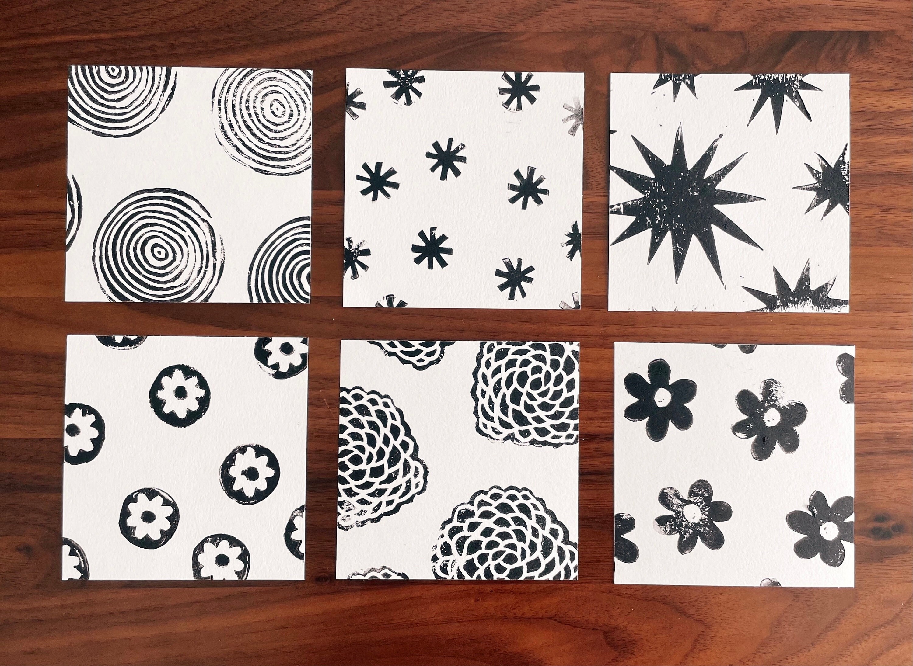 Mini Pattern Block Prints. 3x3 Linocut Prints. Starburst Print. Flower ...
