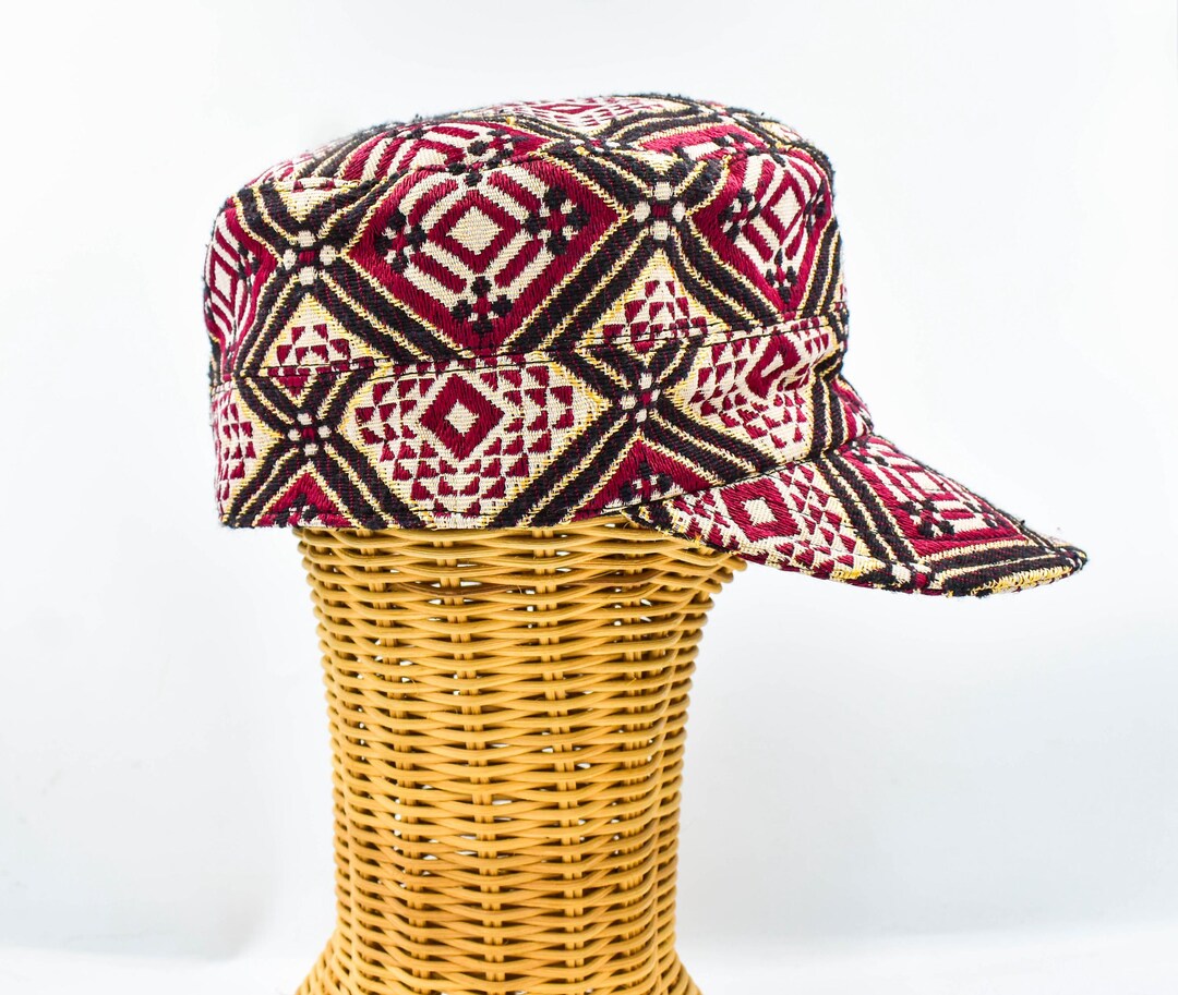 Cadet Cap, Gold and Red Cap, Boho Cap, Unisex Short Brimmed Baseball ...