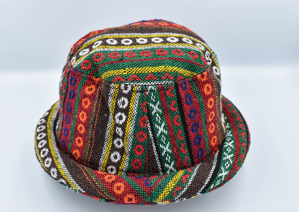 Hippie Bucket Hat Boho Hat Roll Brim Hat Striped Thai Hill | Etsy