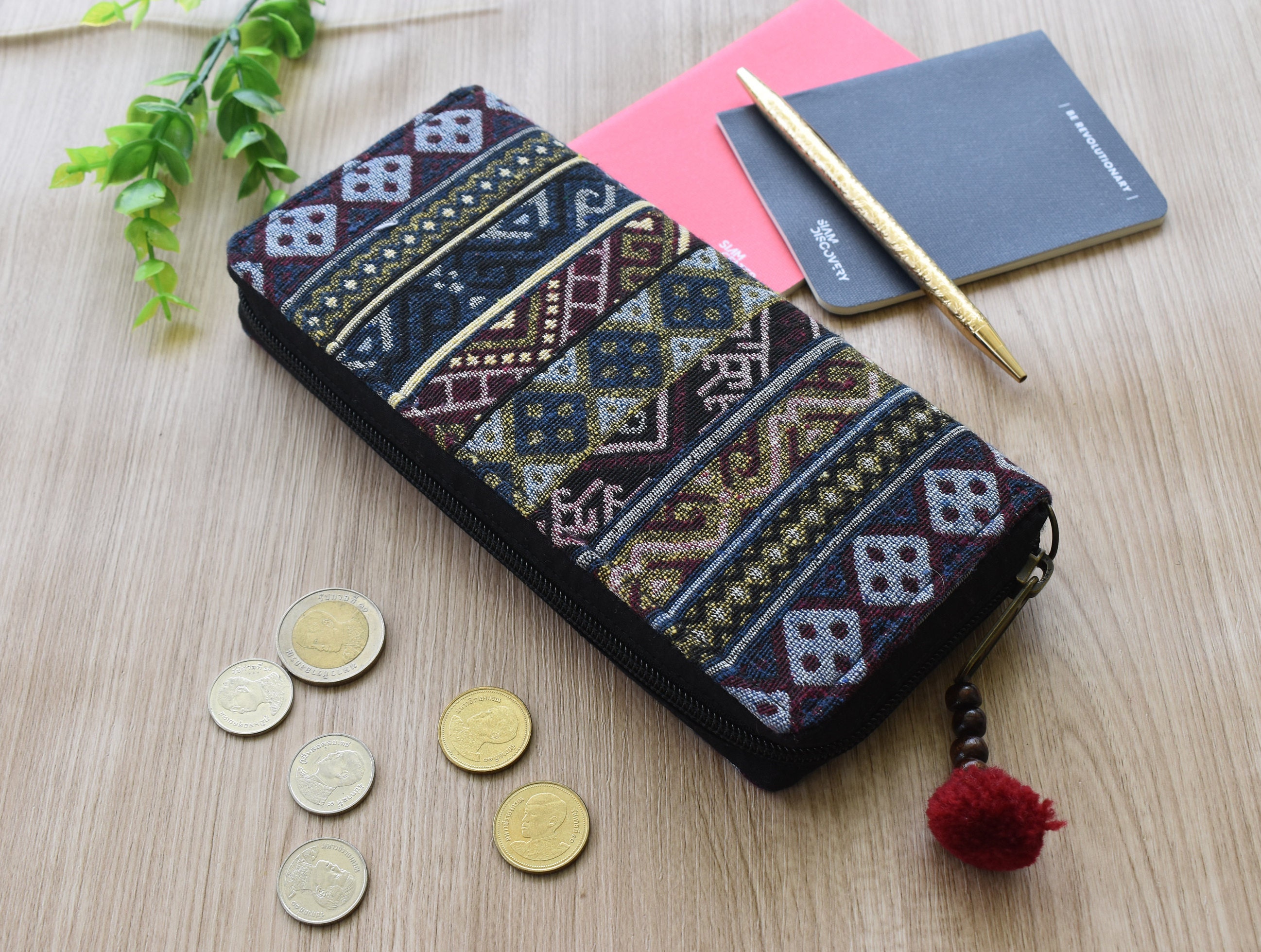 Fabric Wallet With Geometric Pattern, Blue Cotton Wallet, Hippie Wallet ...