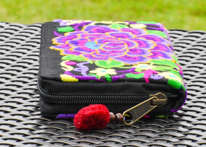 Floral fabric wallet purple embroidery Hippie Wallet | Etsy
