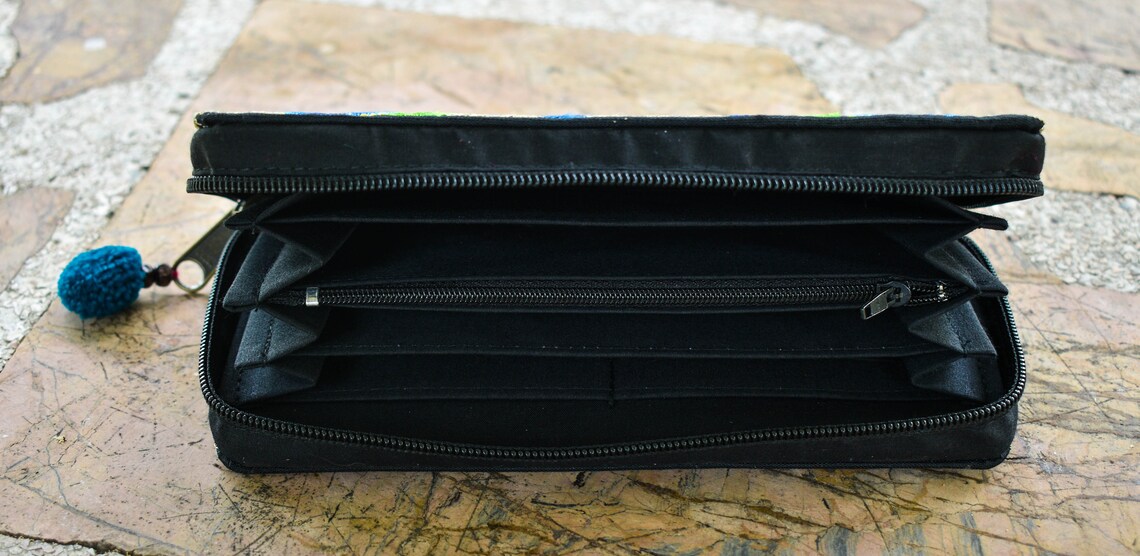 Blue Hmong Fabric Wallet Embroidery Flowers Hippie Wallet - Etsy