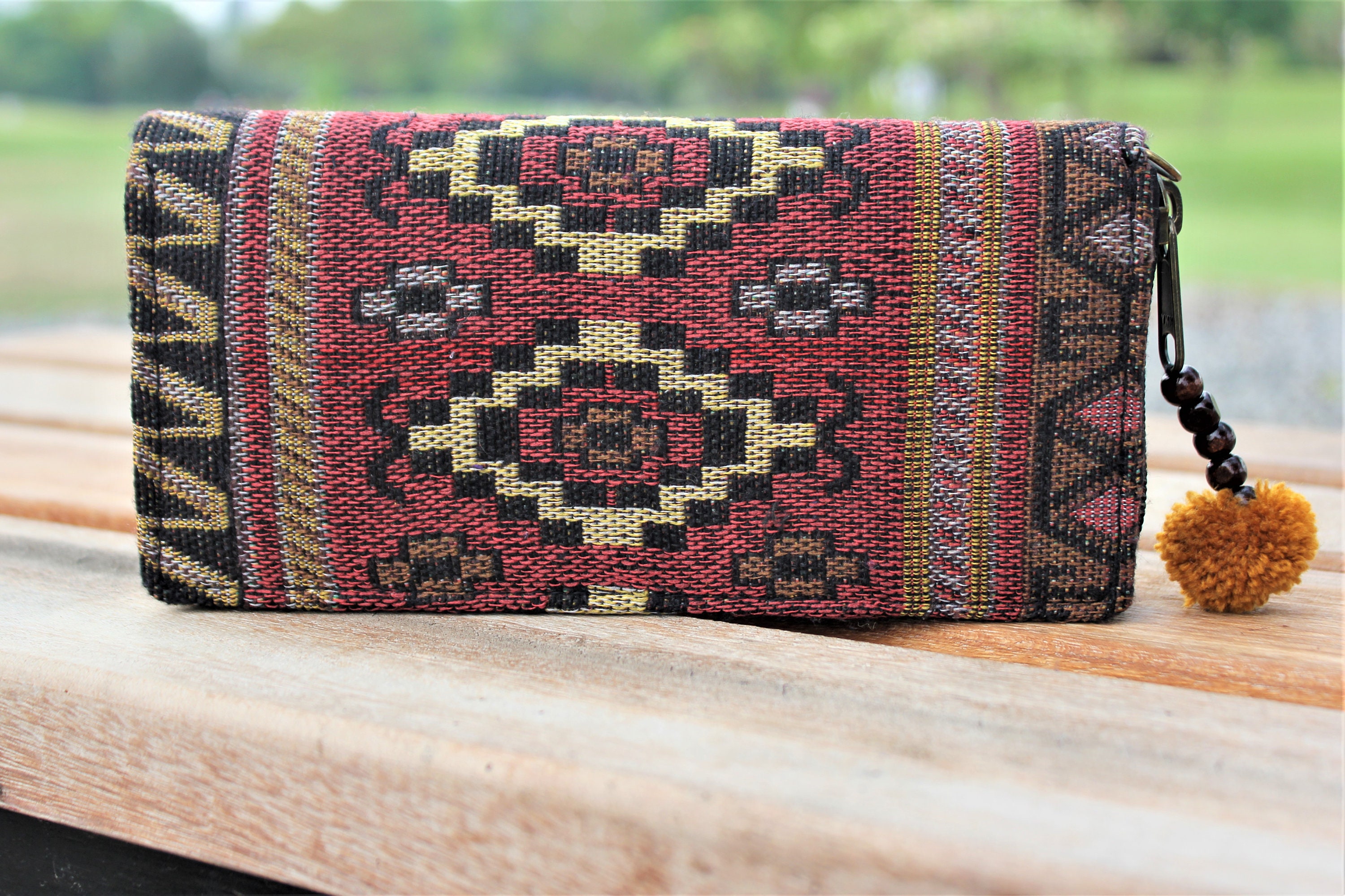 Wristlet Wallet Aztec Geometric Gold Hue Tapestry Vegan | Etsy