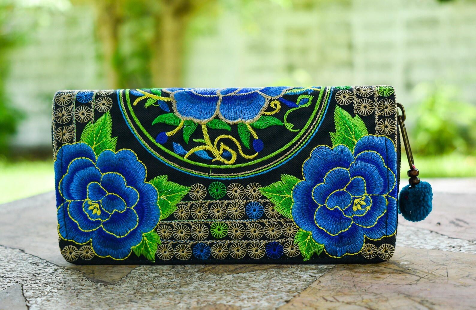 Blue Hmong Fabric Wallet Embroidery Flowers Hippie Wallet - Etsy